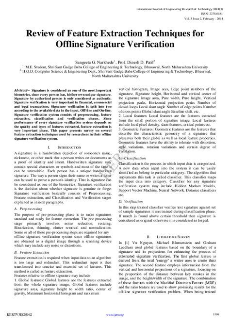 pdf ijert review of feature extraction techniques for offline signature verification ijert