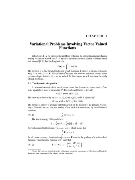 variational problems involving vector valued functions 3 1 the dynamics of a particle pdf
