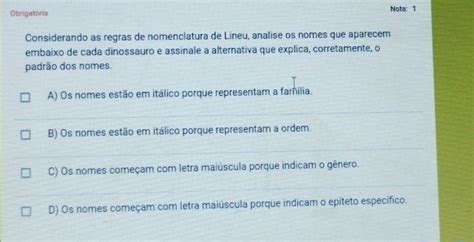 Solved Obrigatória Nota 1 Considerando as regras de nomenclatura de