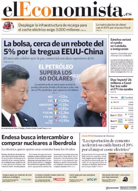 Las portadas de los periódicos económicos de hoy martes 4 de diciembre