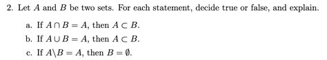 solved 2 let a and b be two sets for each statement