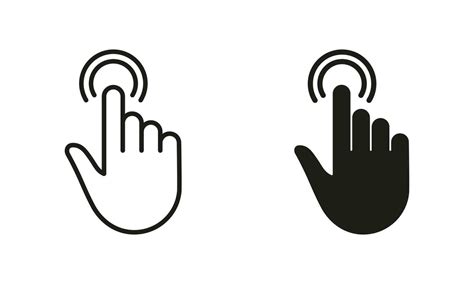 Double Click Gesture Hand Cursor Of Computer Mouse Line And Silhouette
