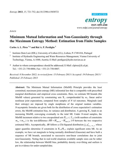 pdf minimum mutual information and non gaussianity through the maximum entropy method