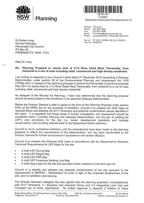 Gateway Determination Letter Issued By Department Of Planning Dated 9