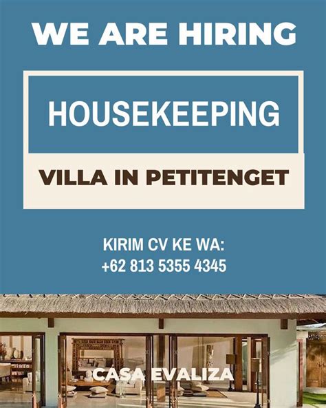 Lowongan Kerja Sebagai Housekeeping Butler Untuk Casa Evaliza Villa