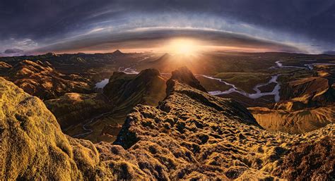 Papel de parede luz solar panorama Pôr do sol Colina Rocha