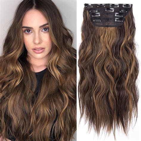 Amazon 4PCS Clip In Hair Extensions For Women Brown Highlighted