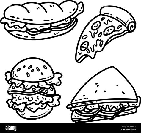 Set Of Hand Drawn Fast Food Set Of Doodle Style Fast Food Vector