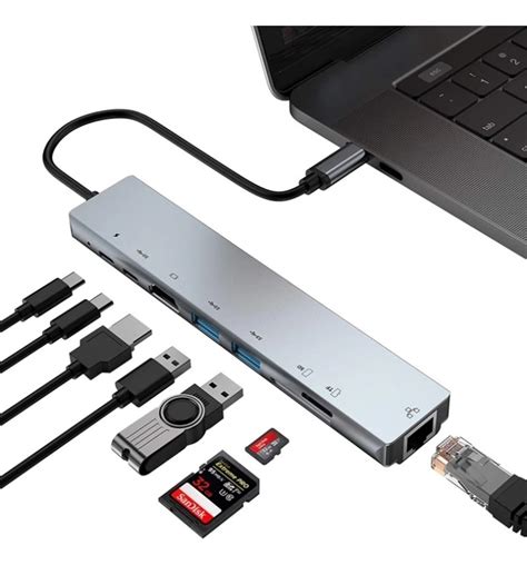 Adaptador Tipo C Hub Multipuerto Usb Hdmi Rj Lector Sd Env O Gratis