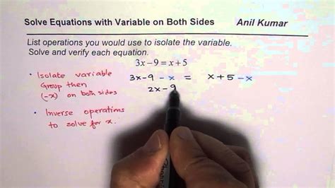 list operations to isolate variable solve and verify linear equation youtube