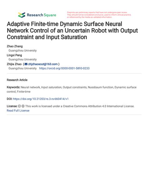 pdf adaptive finite time dynamic surface neural network control of an uncertain robot with