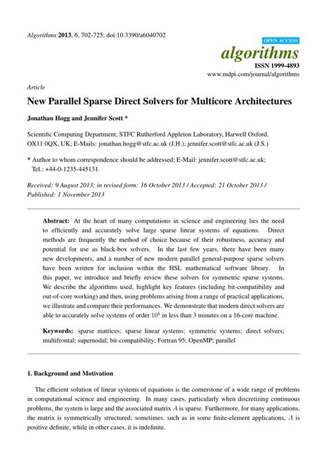 [pdf] new parallel sparse direct solvers for multicore architectures