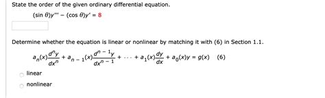 Solved State The Order Of The Given Ordinary Differential Chegg