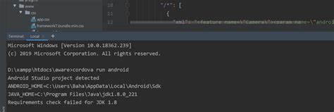 java cordova android run build error requirements check failed for jdk 1 8 stack overflow