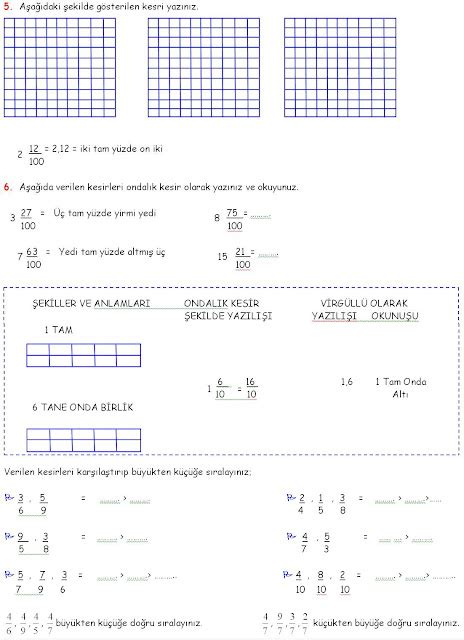 4 Sınıf Matematik Dersi Ondalık Kesirler Matematik 4 Ondalık