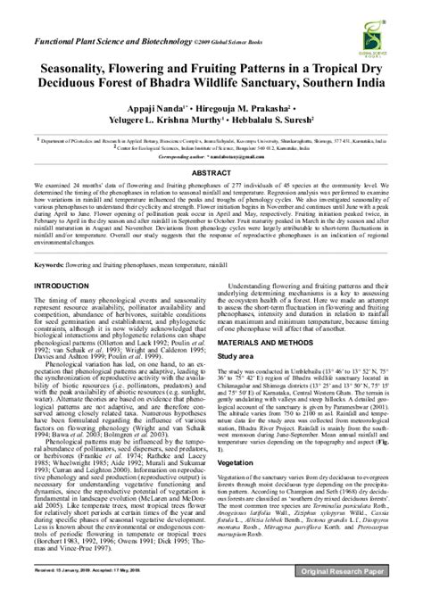pdf seasonality flowering and fruiting patterns bhadra wildlife sanctuary 2009 nanda appaji