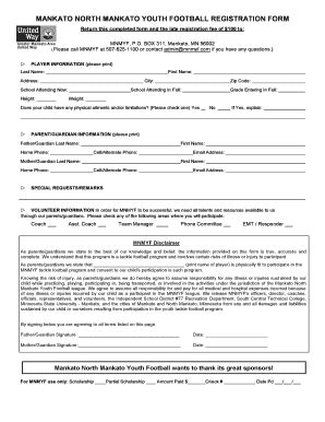 Mankato Youth Football Fill Online Printable Fillable Blank