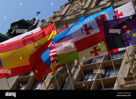 The Flags Of The Countries Participating In The Conference Fluttering
