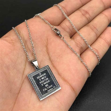 Corrente masculina pingente placa O Senhor é o meu pastor prata
