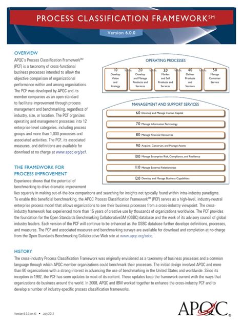 apqc process classification framework v6 pdf strategic management logistics