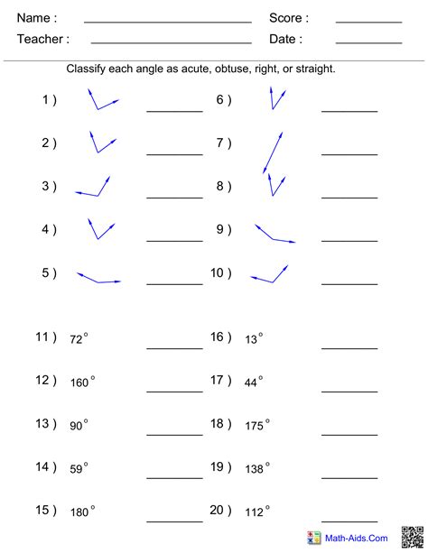 Angles And Measurements Worksheets