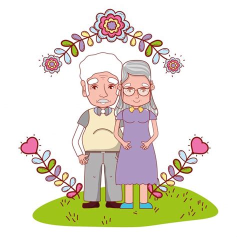 Abuelos Lindos Pareja De Dibujos Animados Vector Premium