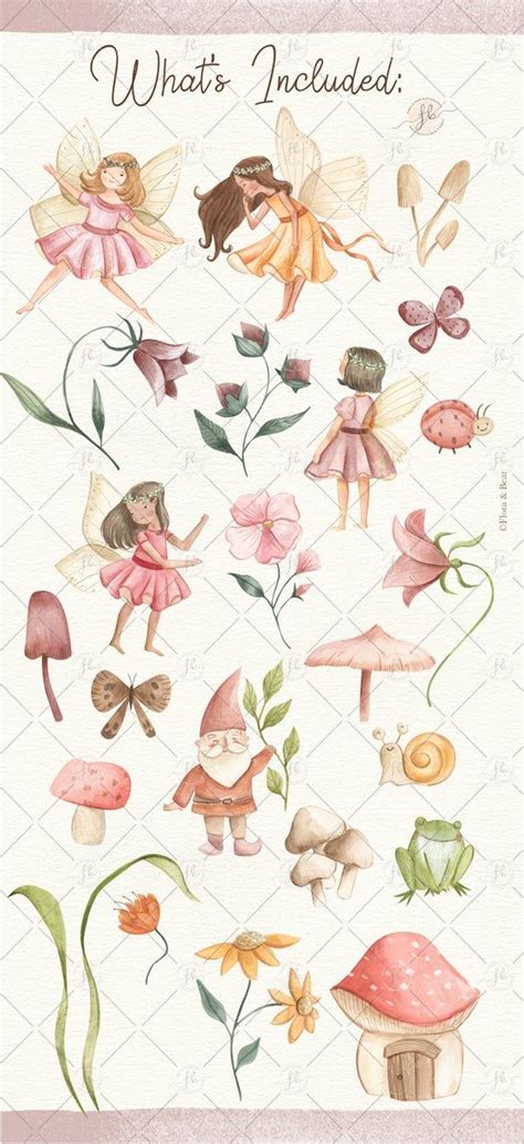 Fairy Garden Watercolor Clipart Enchanted Forest Digital Etsy Fairy