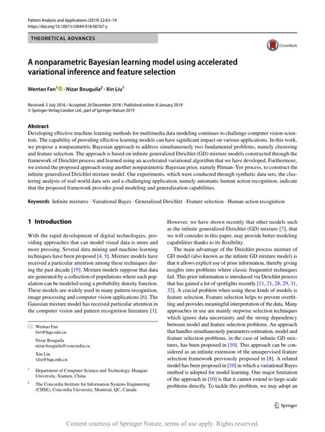 a nonparametric bayesian learning model using accelerated variational inference and feature