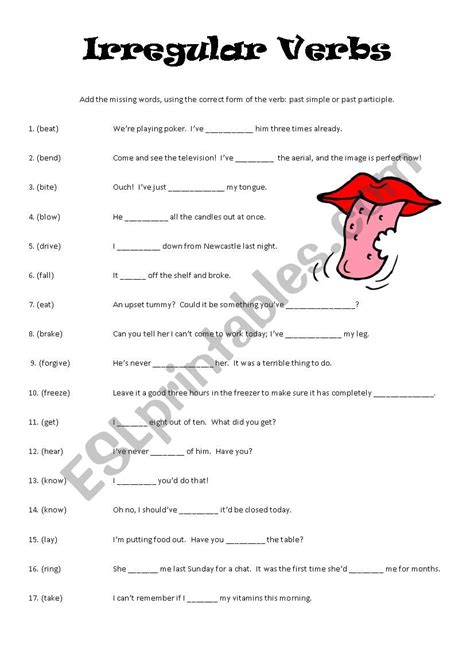Irregular Verbs Gap Fill Esl Worksheet By Teachonthebeach