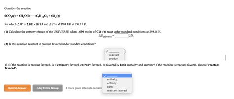 solved consider the reaction 6co2 g 6h2o 1 — c6h12o6