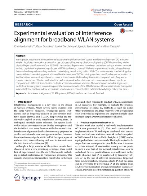 pdf experimental evaluation of interference alignment for broadband wlan systems