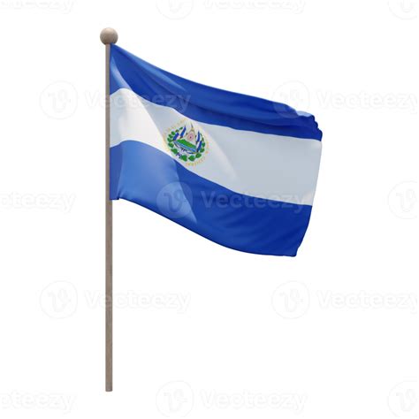 bandera de ilustración 3d de el salvador en el poste asta de bandera