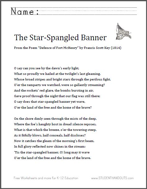 Printable Star Spangled Banner Lyrics