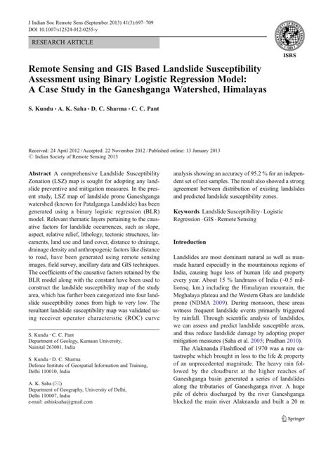 pdf remote sensing and gis based landslide susceptibility assessment using binary logistic
