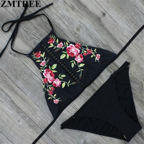 ZMTREE 2017 New High Neck Bikini Women Swimsuit Swimwear Bandage Cut