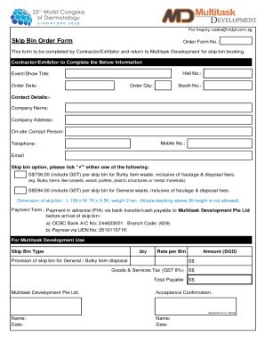 Fillable Online Skip Bin Order Form Fax Email Print PdfFiller