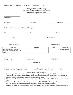 Fillable Online Coe Csusb Continuous Enrollment Registration Form