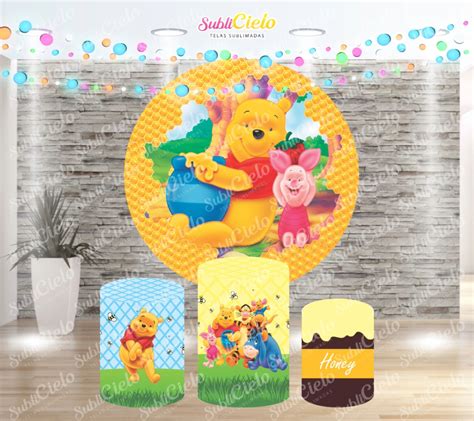 Kit Panel Redondo 3 Forros De Cilindros De Winnie Pooh SubliCielo