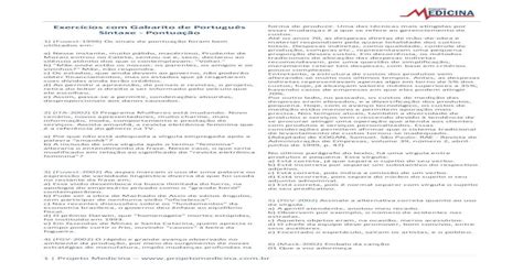 Exercícios Gabarito de Português Sintaxe Pontuação PDF