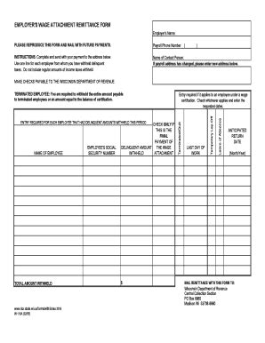Fillable Online Dor State Wi Employer S Wage Attachment Remittance Form