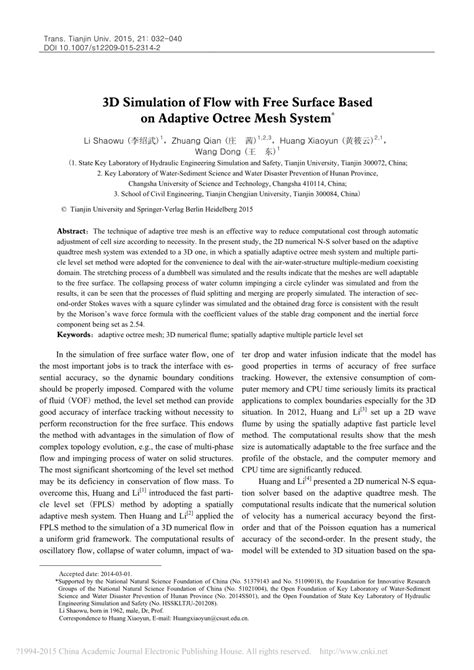 pdf 3d simulation of flow with free surface based on adaptive octree mesh system