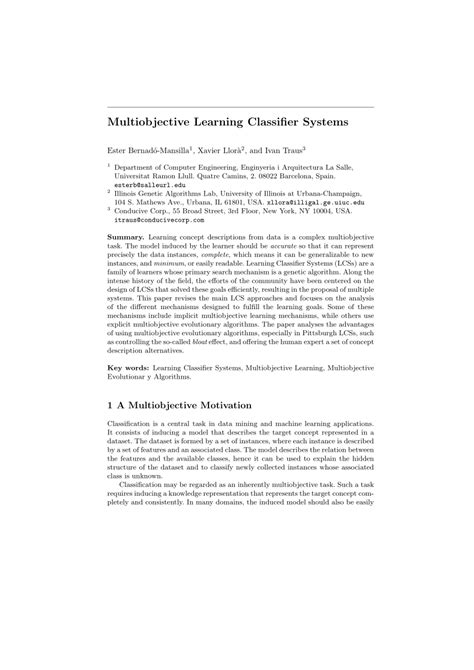 pdf multi objective learning classifier systems
