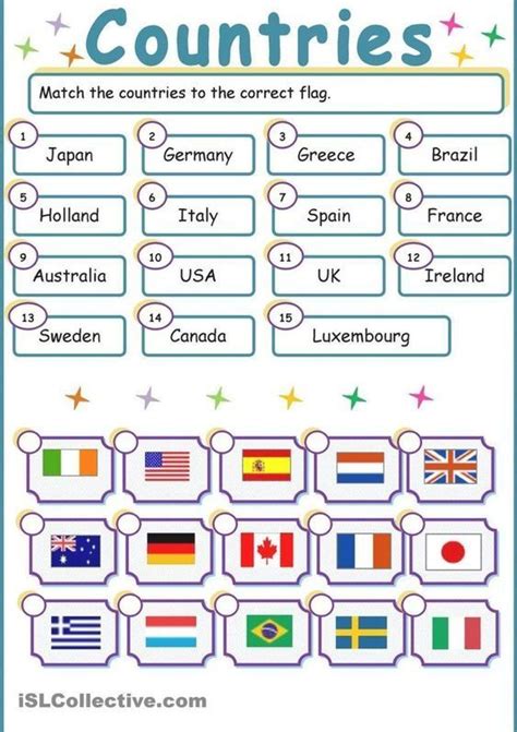 Esl Worksheet Countries And Flags Artofit