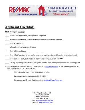 Fillable Online Applicant Checklist The Following Are Required Online