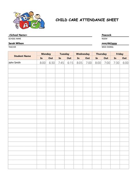 Printable Attendance Form Printable Forms Free Online