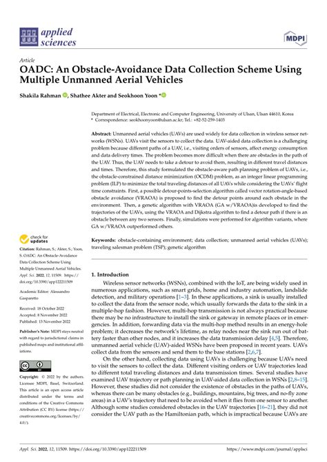 pdf oadc an obstacle avoidance data collection scheme using multiple unmanned aerial vehicles