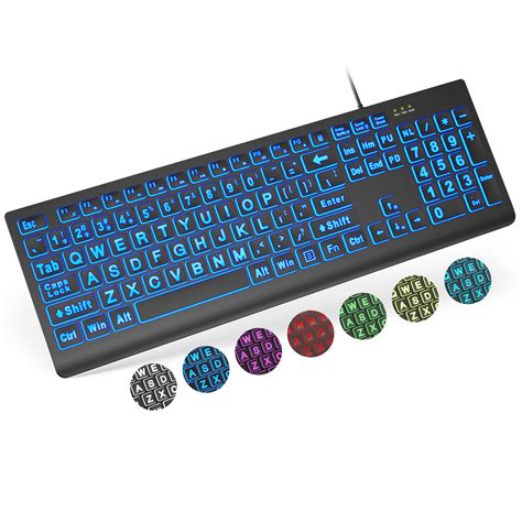Sablute Large Print Backlit Keyboard Wired Usb Lighted Computer