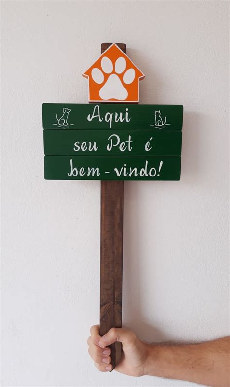 Placa Para Jardim Aqui Seu Pet Bem Vindo Pet Friendly