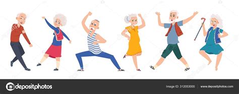Old Dancing People Cartoon Happy Older Characters Group Of Senior Age
