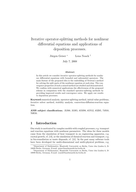 pdf iterative operator splitting methods for nonlinear differential equations and applications